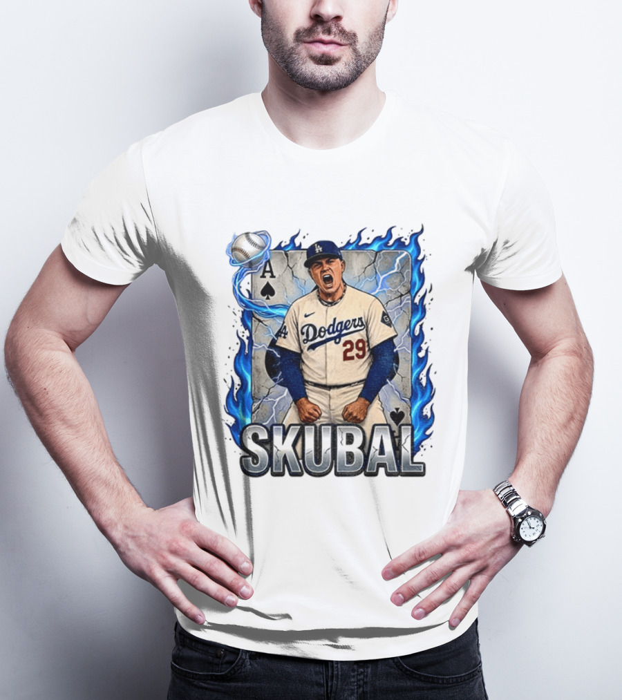 Skubal 29 Dodgers Ace Pitcher Playing Card Flames And Spade T-Shirt