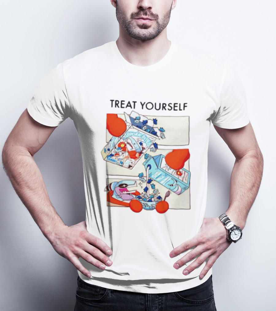 Treat Yourself Shork Bites Cereal Box Sharks Milk Breakfast Fun T-Shirt