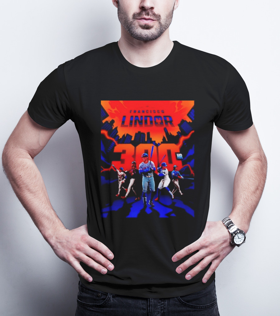 Francisco Lindor New York Mets 300 HR City Skyline Baseball Milestone T-Shirt