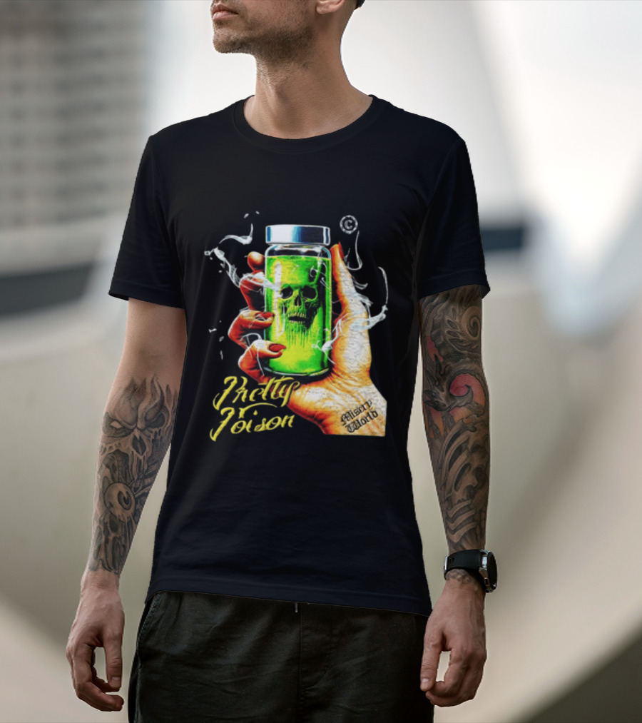 Pretty Poison Misery World Skull Bottle In Hand T-Shirt