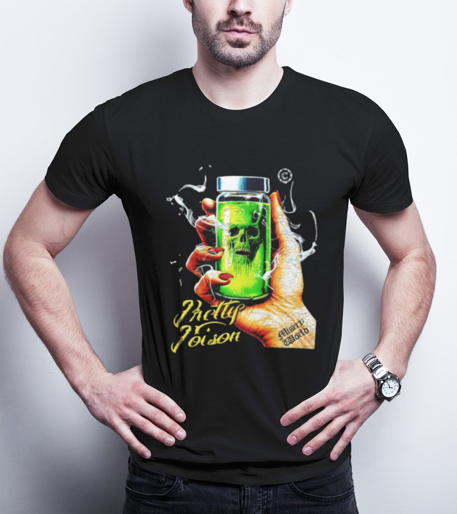 Pretty Poison Misery World Skull Bottle In Hand T-Shirt