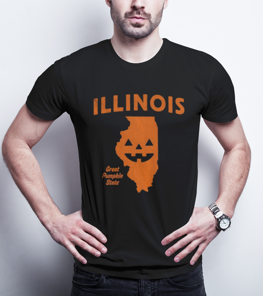 Illinois Map Jack O Lantern Great Pumpkin State Halloween T-Shirt