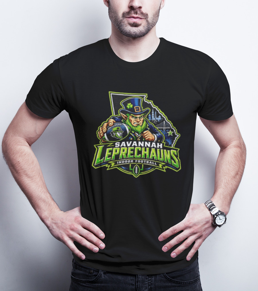 Savannah Leprechauns Indoor Football Angry Leprechaun Georgia Outline Skyline T-Shirt