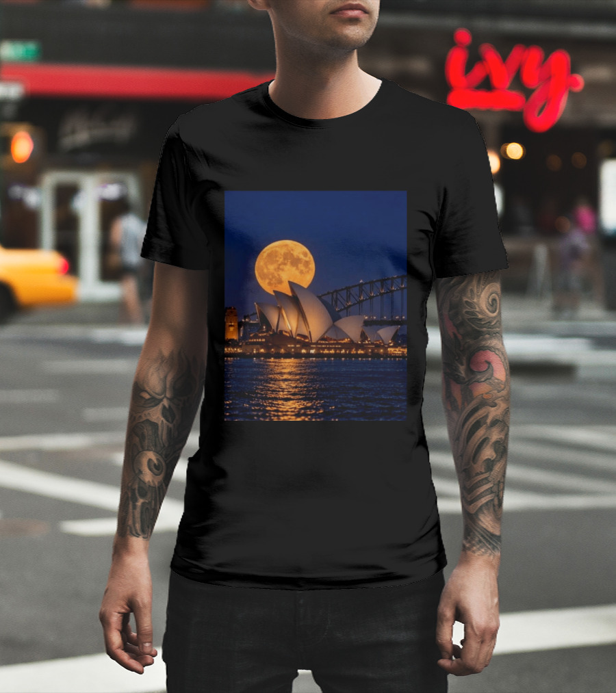 Harvest Moon Over Sydney Opera House And Harbour Bridge T-Shirt