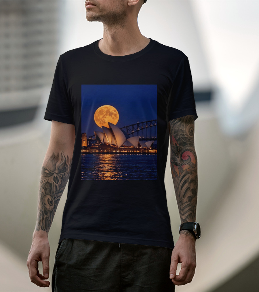 Harvest Moon Over Sydney Opera House And Harbour Bridge T-Shirt