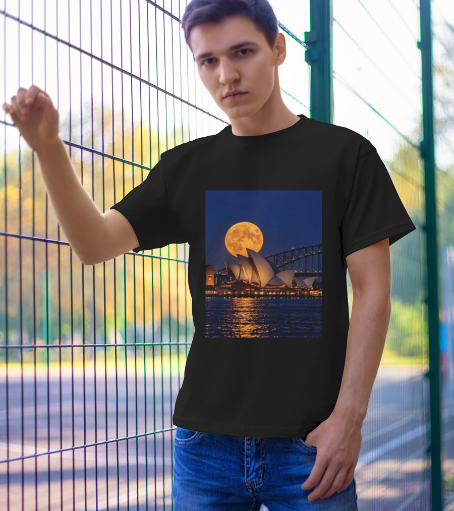 Harvest Moon Over Sydney Opera House And Harbour Bridge T-Shirt