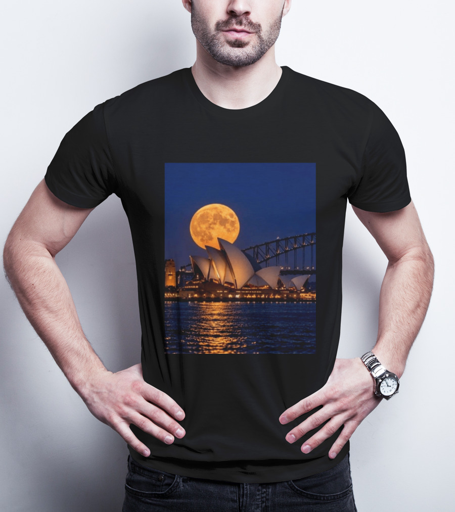 Harvest Moon Over Sydney Opera House And Harbour Bridge T-Shirt