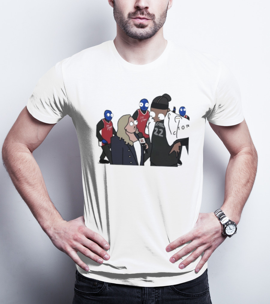 Las Vegas Aces A'ja Wilson Interviewed By Holly Rowe With Blue Men Group T-Shirt