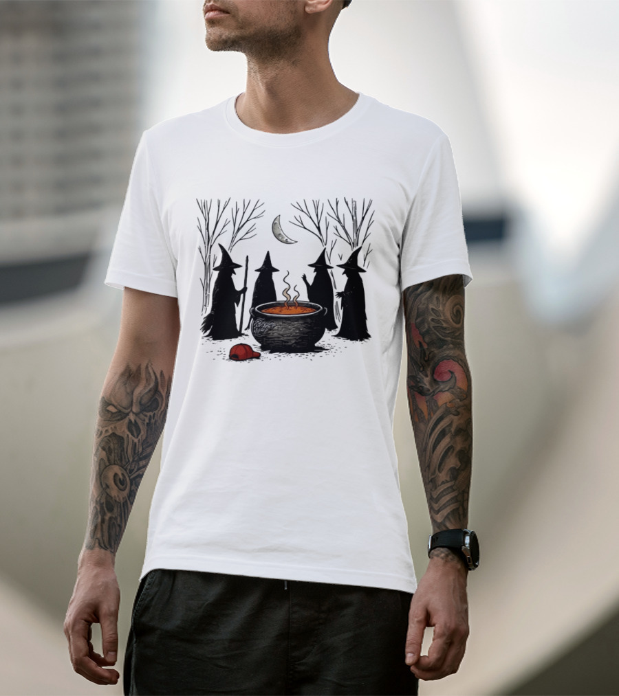 Midnight Witches Gathering Cauldron Moonlit Forest Baseball Cap T-Shirt