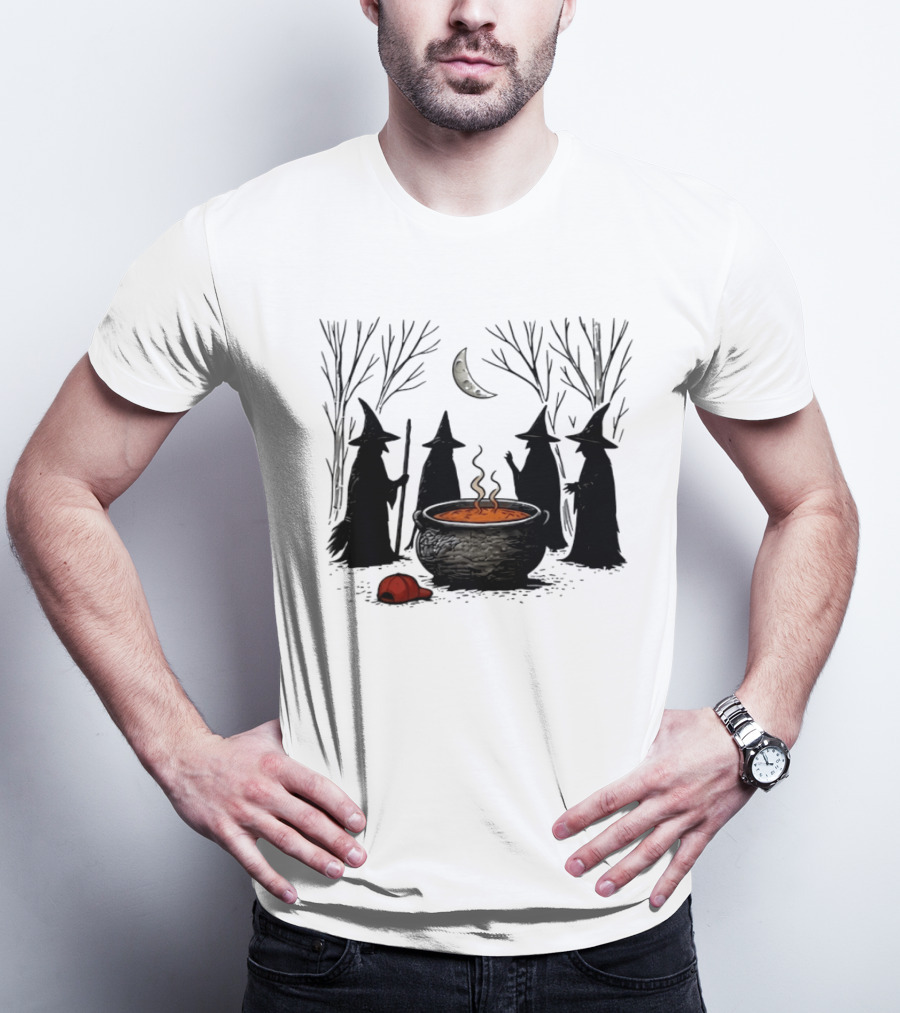 Midnight Witches Gathering Cauldron Moonlit Forest Baseball Cap T-Shirt
