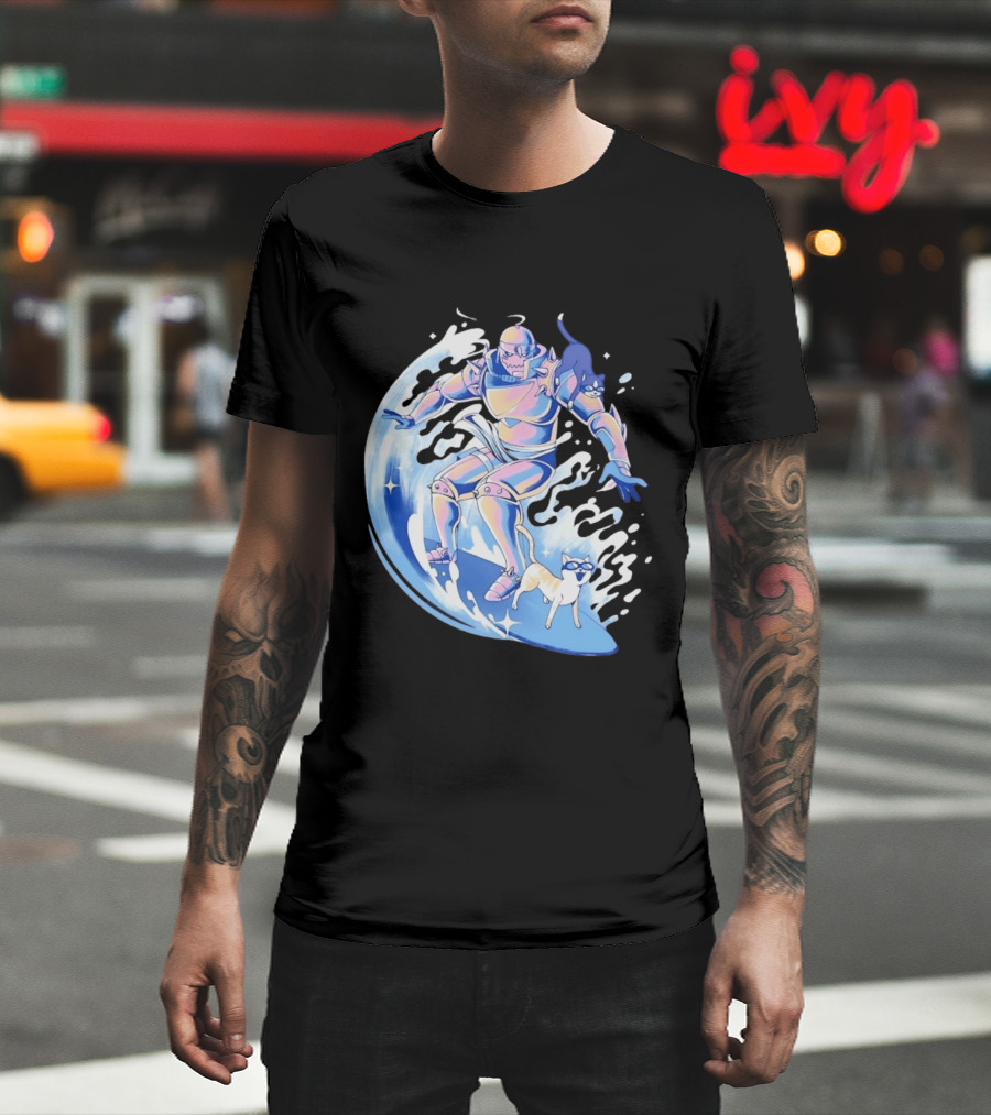 Alphonse Elric Surfing Adventure With Cool Cats On Waves T-Shirt