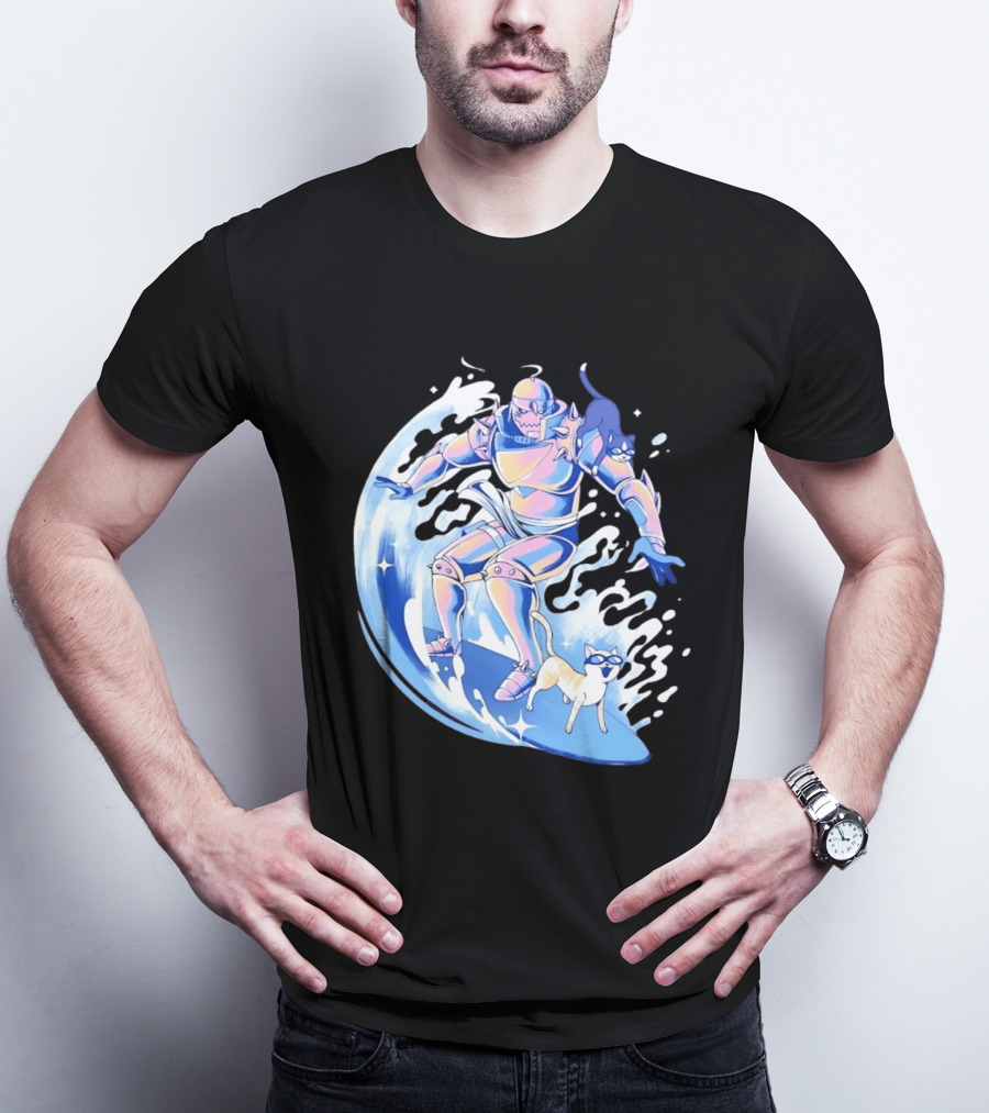 Alphonse Elric Surfing Adventure With Cool Cats On Waves T-Shirt