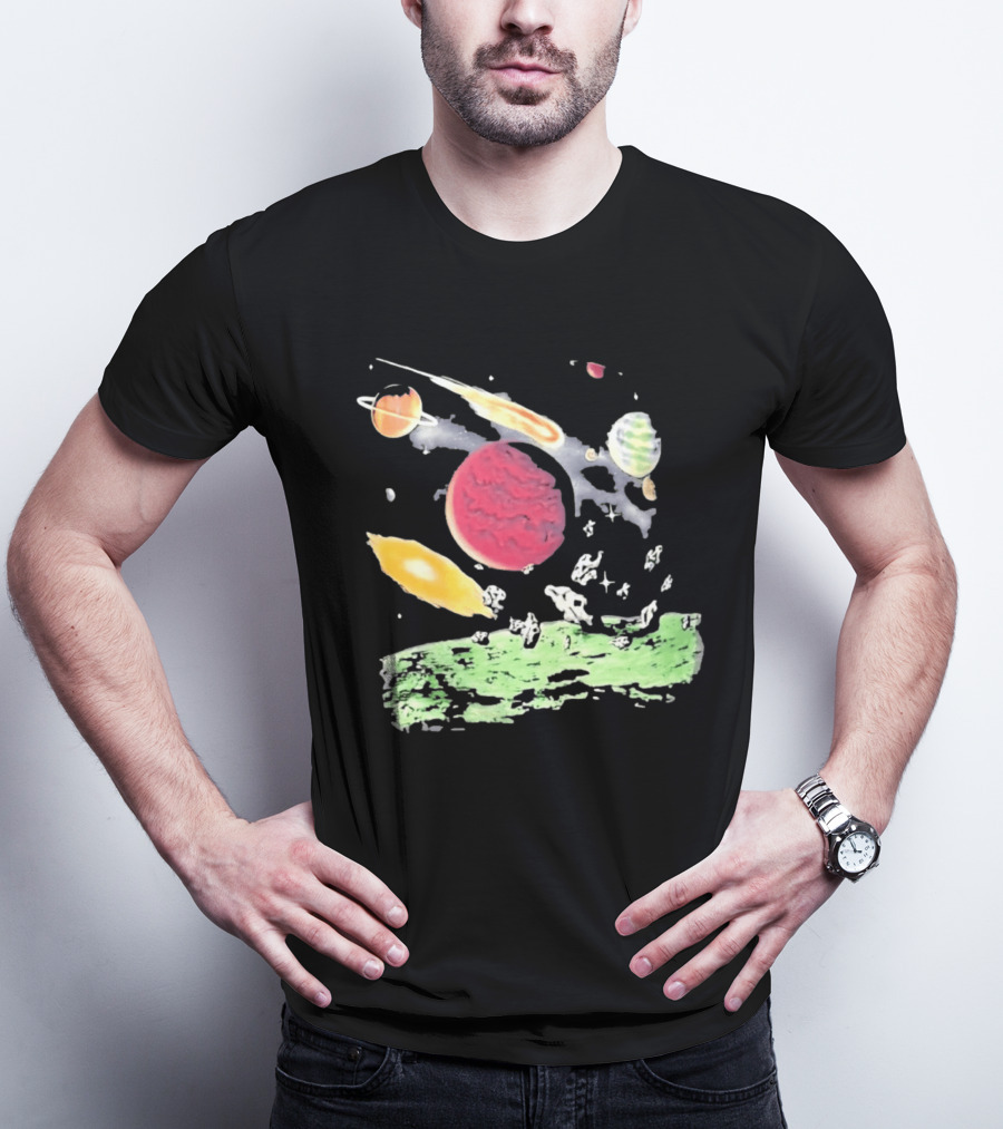 Space Galaxy Planet Asteroid Field Colorful Cosmic Scene T-Shirt