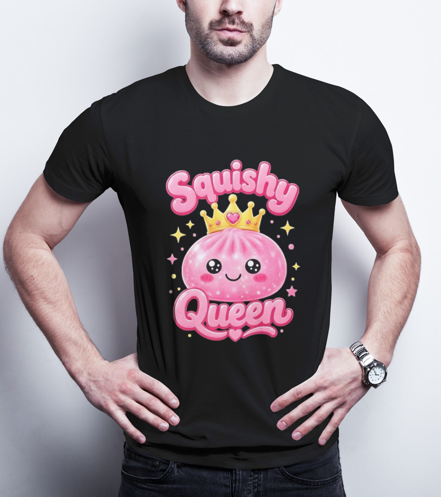 Squishy Queen Kawaii Mochi Pink Princess Cute Crown Stars T-Shirt