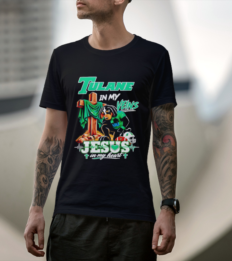 Tulane Spirit Football Jesus Faithful Heart Cross Helmets Football T-Shirt