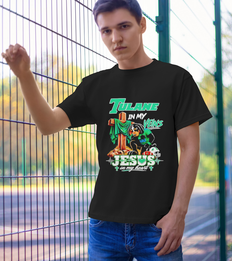 Tulane Spirit Football Jesus Faithful Heart Cross Helmets Football T-Shirt