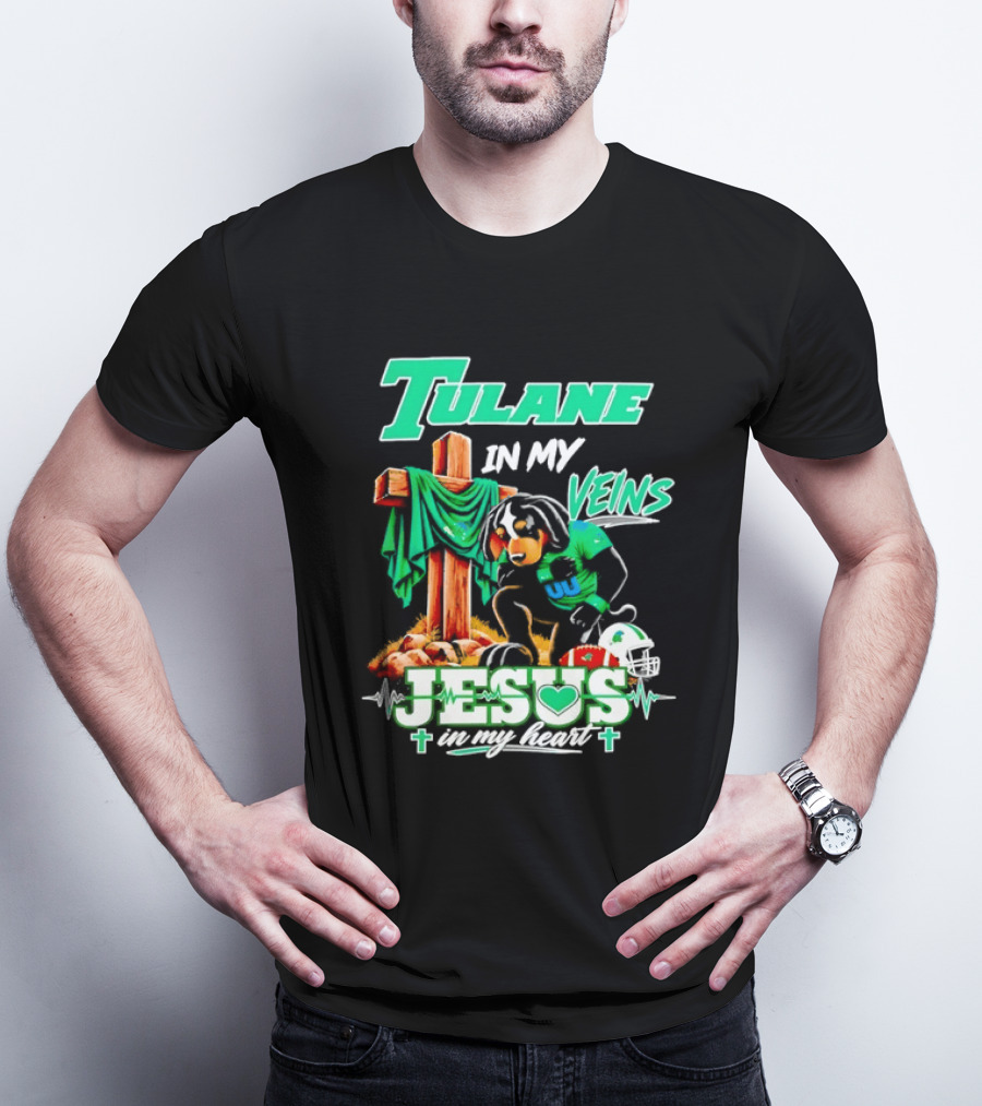 Tulane Spirit Football Jesus Faithful Heart Cross Helmets Football T-Shirt