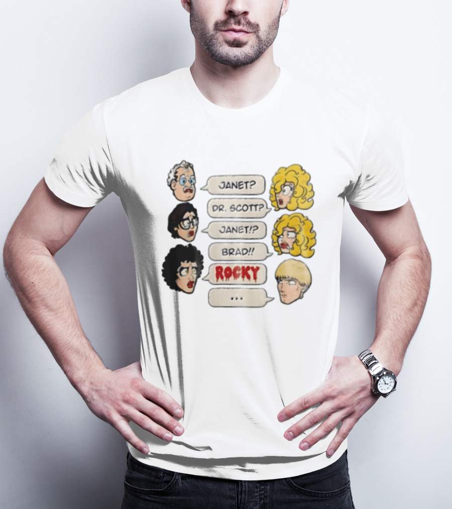 Janet Dr Scott Brad Rocky Horror Picture Show Speech Bubbles Cartoon Heads Dialogue T-Shirt
