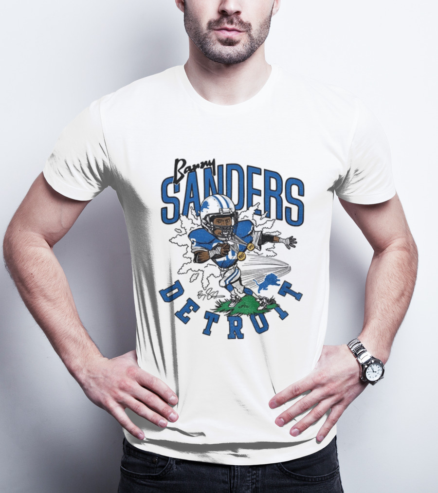 Barry Sanders Detroit Lions Caricature Player NFL Football Legend T-Shirt
