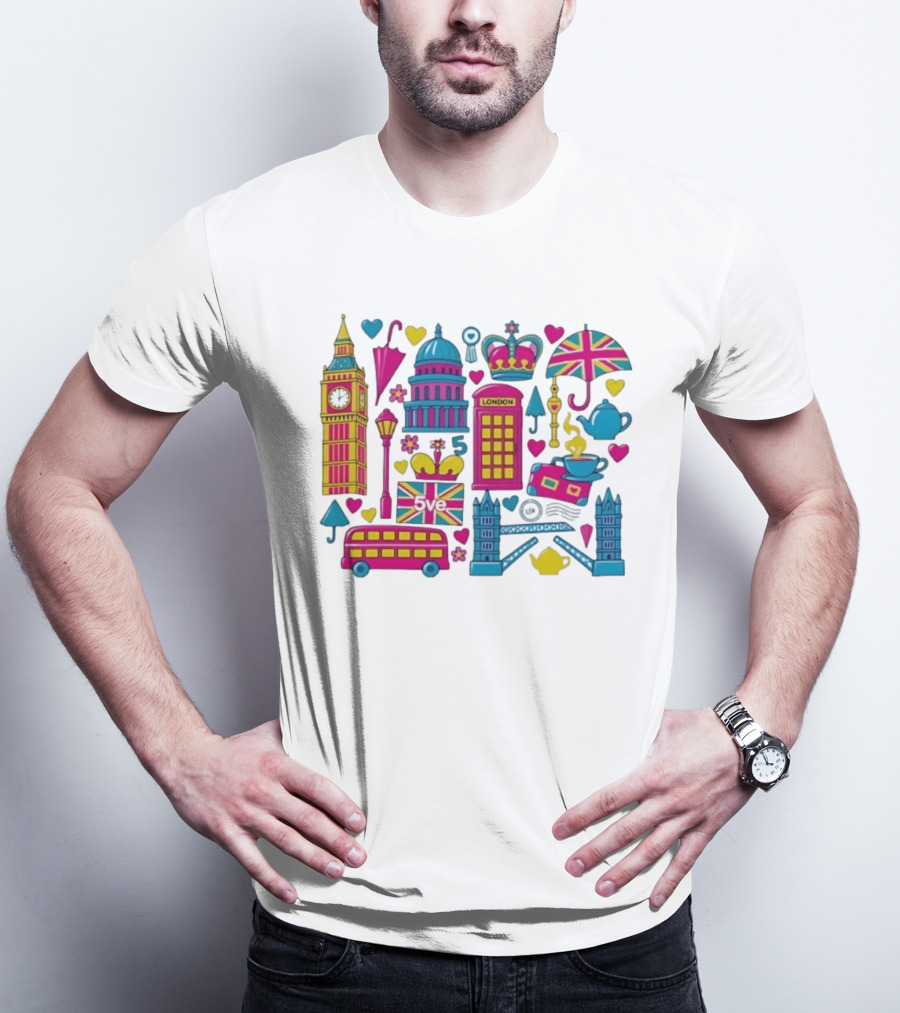 London 5ve UK British Symbols Big Ben Union Jack T-Shirt