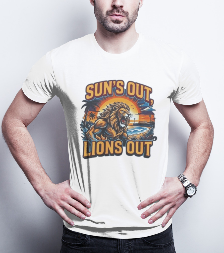 Sun's Out Lions Out Brisbane Lions Bold Tropical Roar T-Shirt