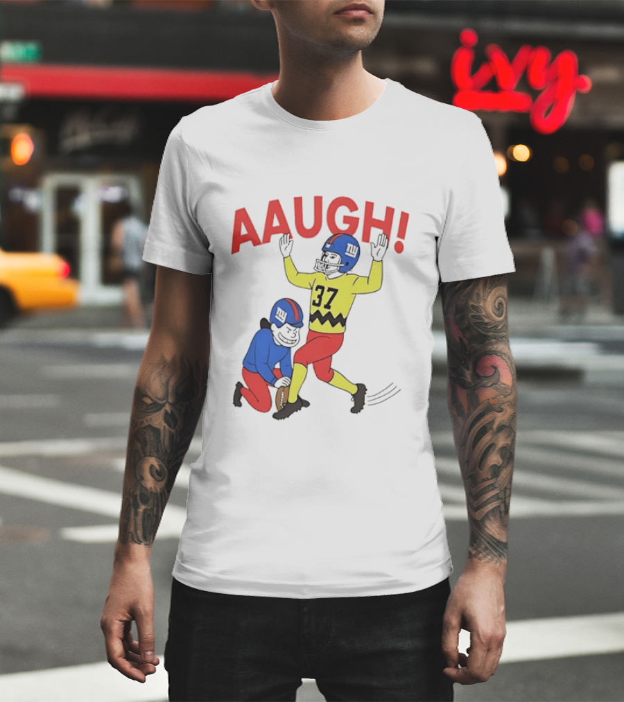 Charlie Brown New York Giants AAUGH Football 37 Peanuts Comic T-Shirt