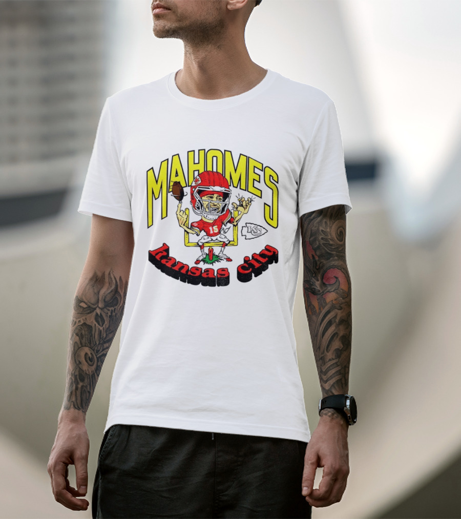 Mahomes Kansas City Chiefs Caricature Player Touchdown Celebration T-Shirt