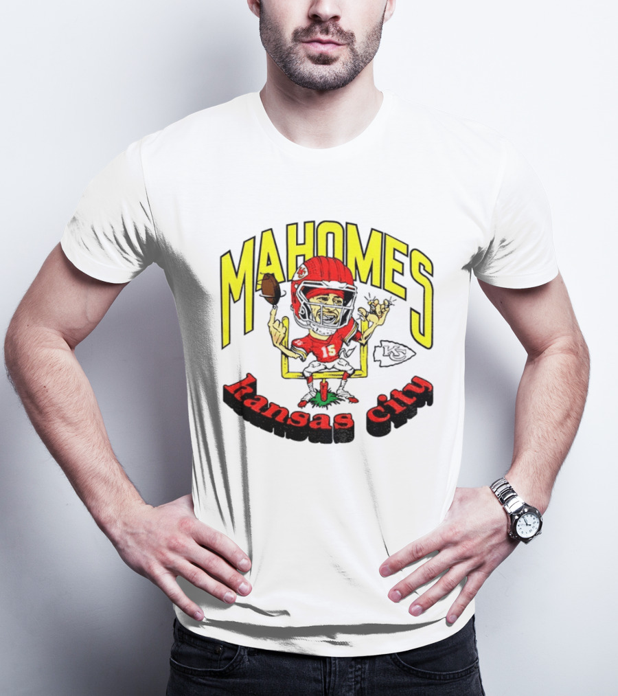 Mahomes Kansas City Chiefs Caricature Player Touchdown Celebration T-Shirt