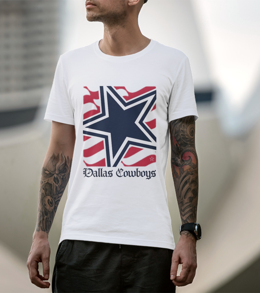 Dallas Cowboys Star With Red Background Stripes T-Shirt