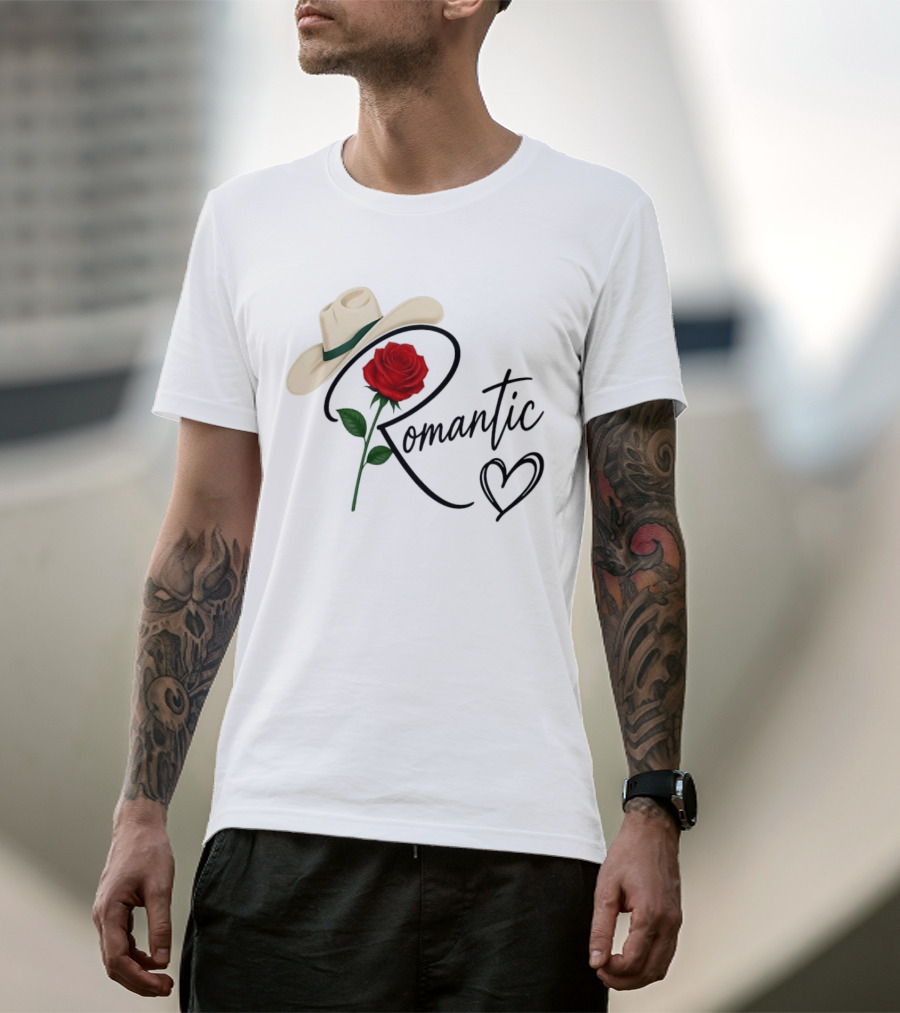 Romantic Cowboy Hat Rose Western Love Heart T-Shirt