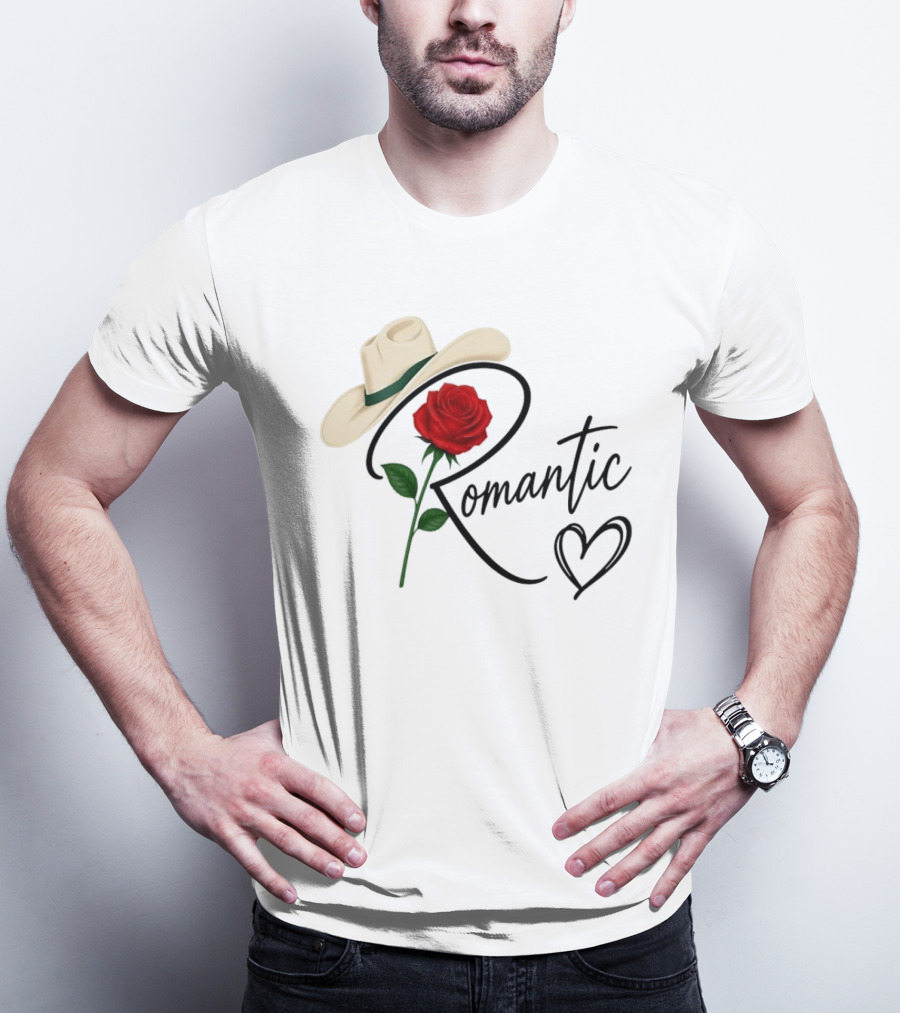 Romantic Cowboy Hat Rose Western Love Heart T-Shirt