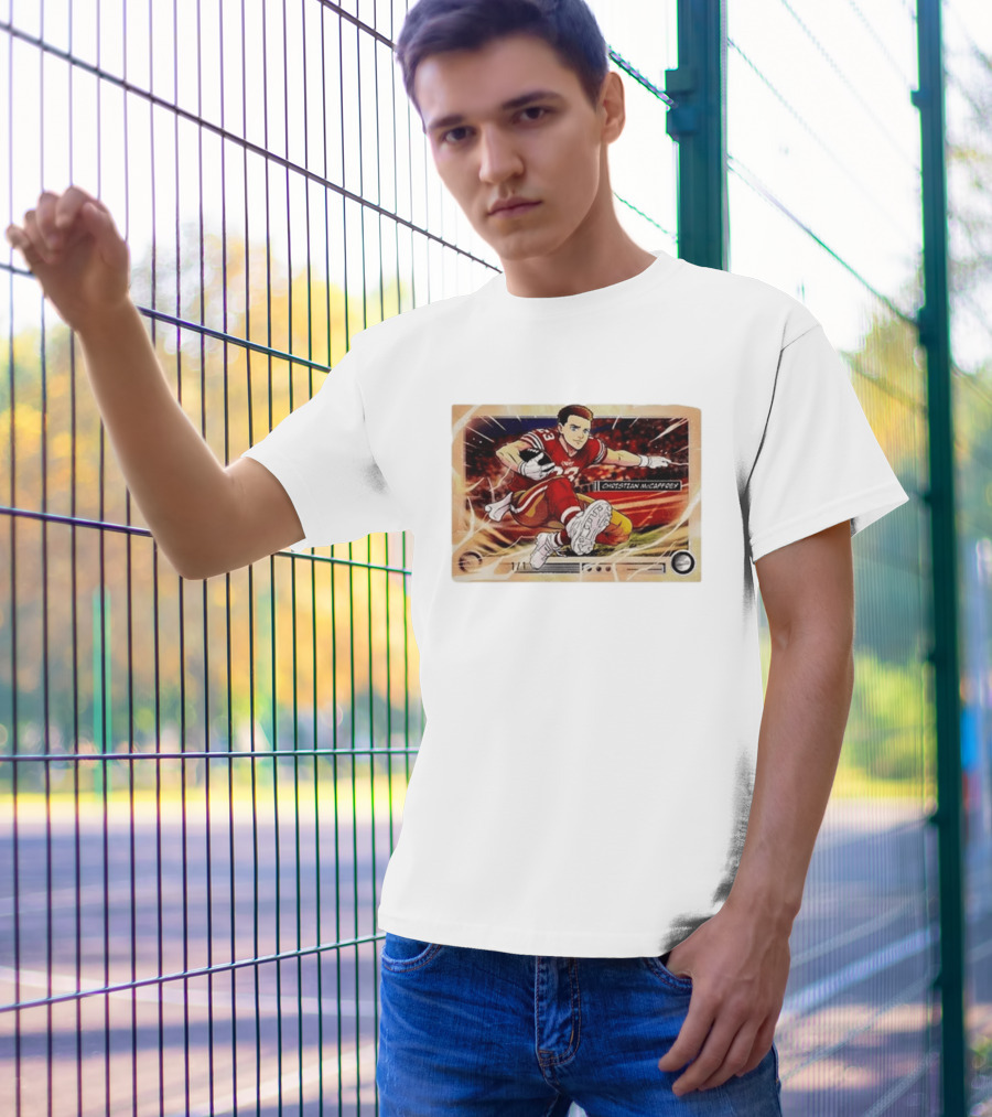 Christian McCaffrey 49ers Ultra Rare Anime Trading Card Burst T-Shirt