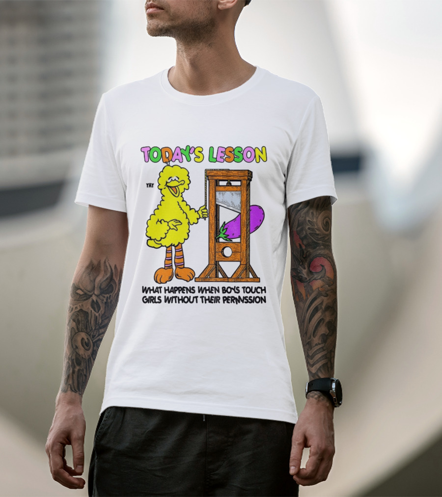 Today's Lesson What Happens When Boys Touch Girls Without Their Permission Big Bird And Guillotine T-Shirt