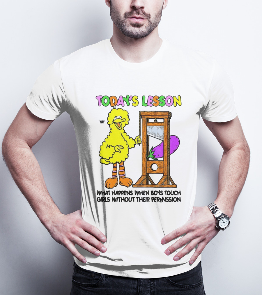 Today's Lesson What Happens When Boys Touch Girls Without Their Permission Big Bird And Guillotine T-Shirt