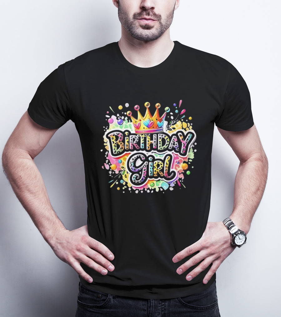 Birthday Girl Colorful Crown Splash T-Shirt