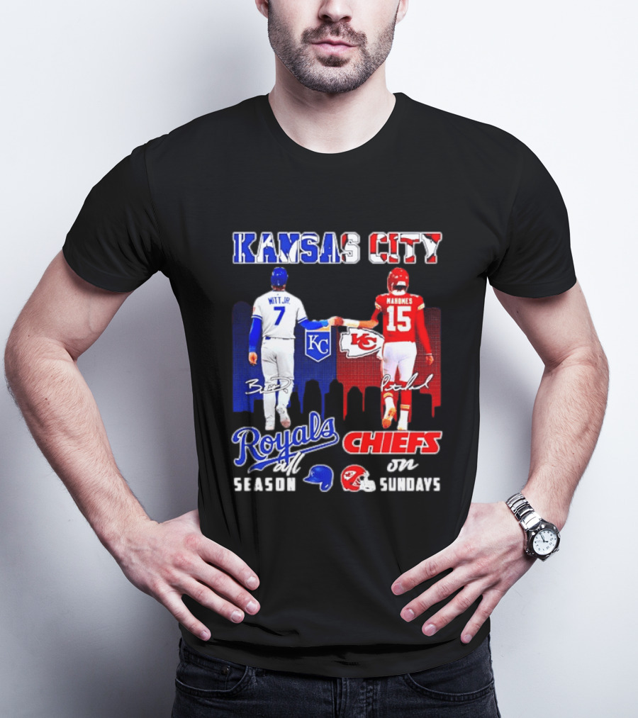Kansas City Royals And Chiefs Bobby Witt Jr Patrick Mahomes NFL MLB All Season Sundays T-Shirt