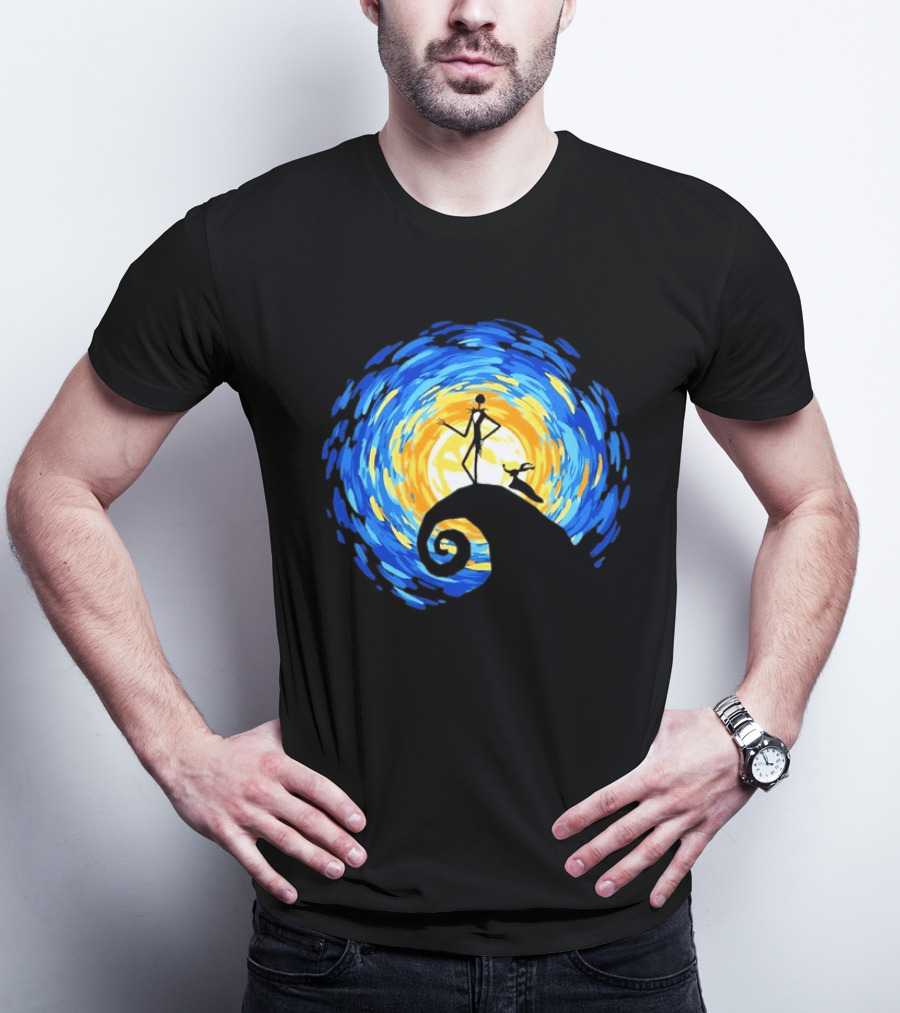 Jack Skellington Zero Halloween Starry Night Scene Inspired By Van Gogh T-Shirt
