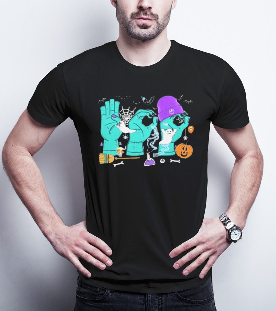 Boo ASL SPED Halloween 2026 Ghost Hands Pumpkin Broomstick Hat Bat Cobweb T-Shirt