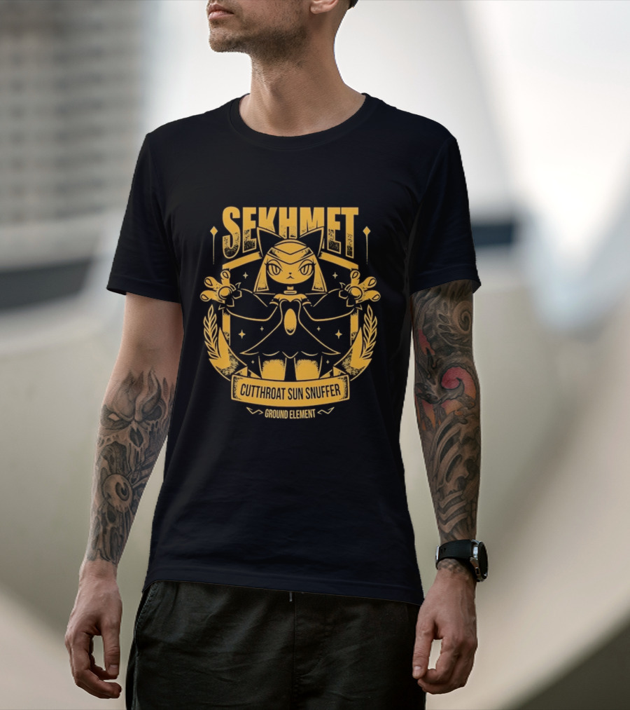Sekhmet Cutthroat Sun Snuffer Ground Element Magic Cat Warrior T-Shirt