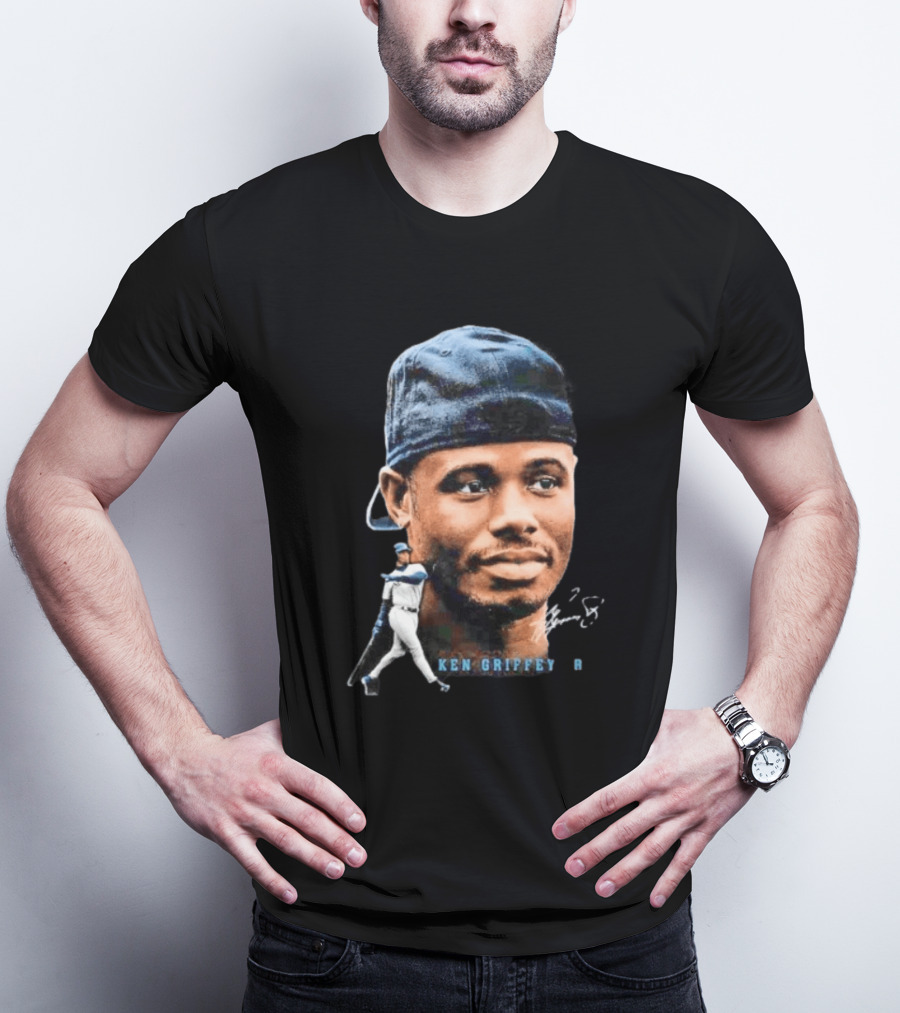 Ken Griffey Jr Seattle Mariners Portrait Signature Baseball Legend T-Shirt