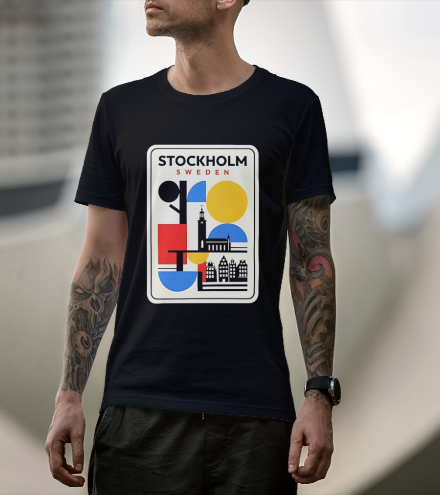 Stockholm Sweden Geometric Cityscape Travel Iconic Urban Landmark Building T-Shirt