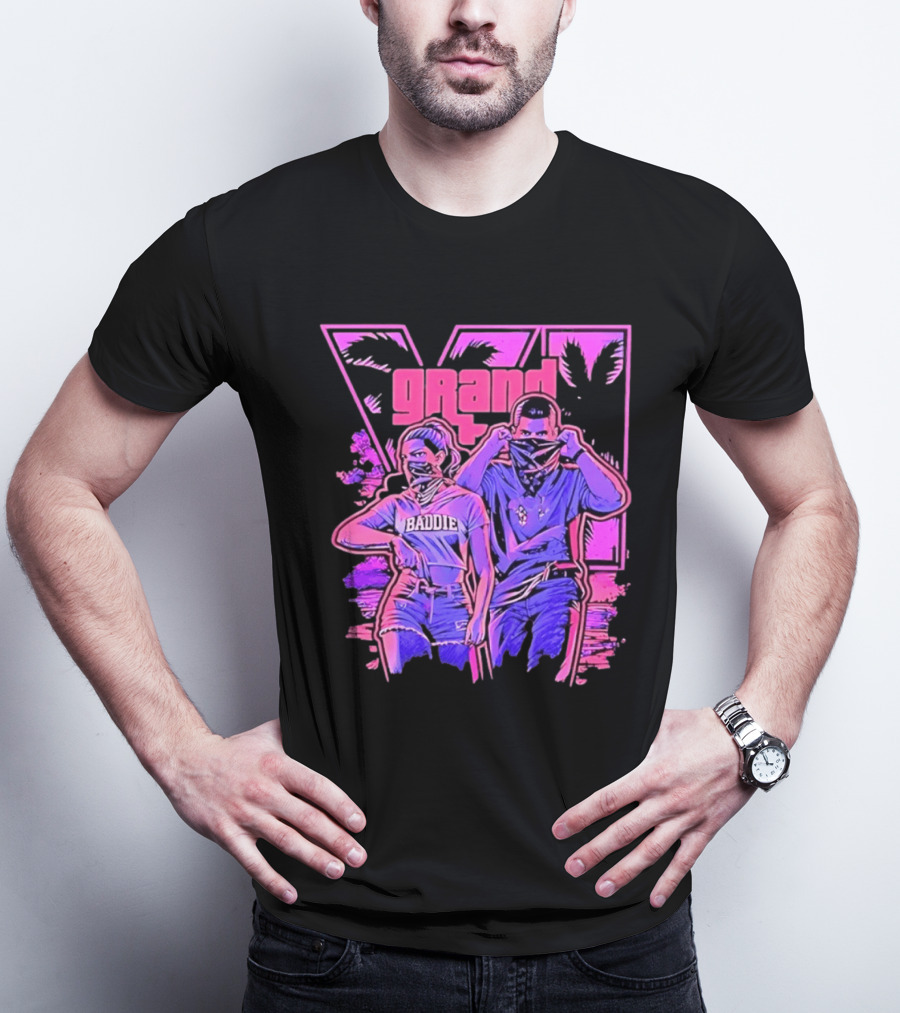 Grand Baddie Couple Neon Vibes Streetwear T-Shirt