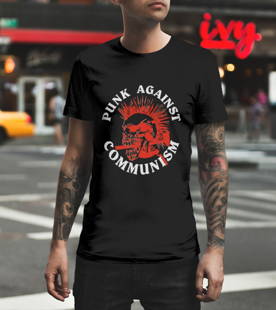 Punk Against Communism Skull Mohawk Anti Communism T-Shirt