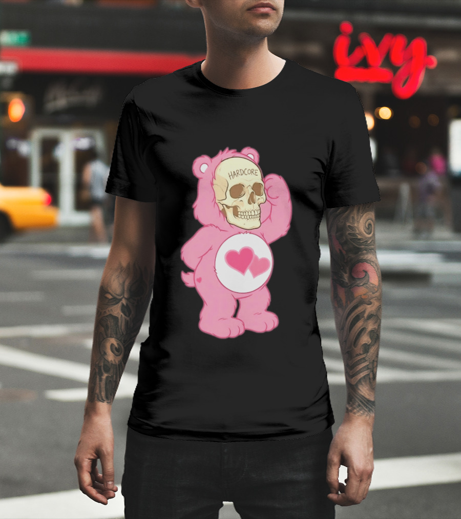 Hardcore Pink Bear Skull Goth Aesthetic With Hearts T-Shirt