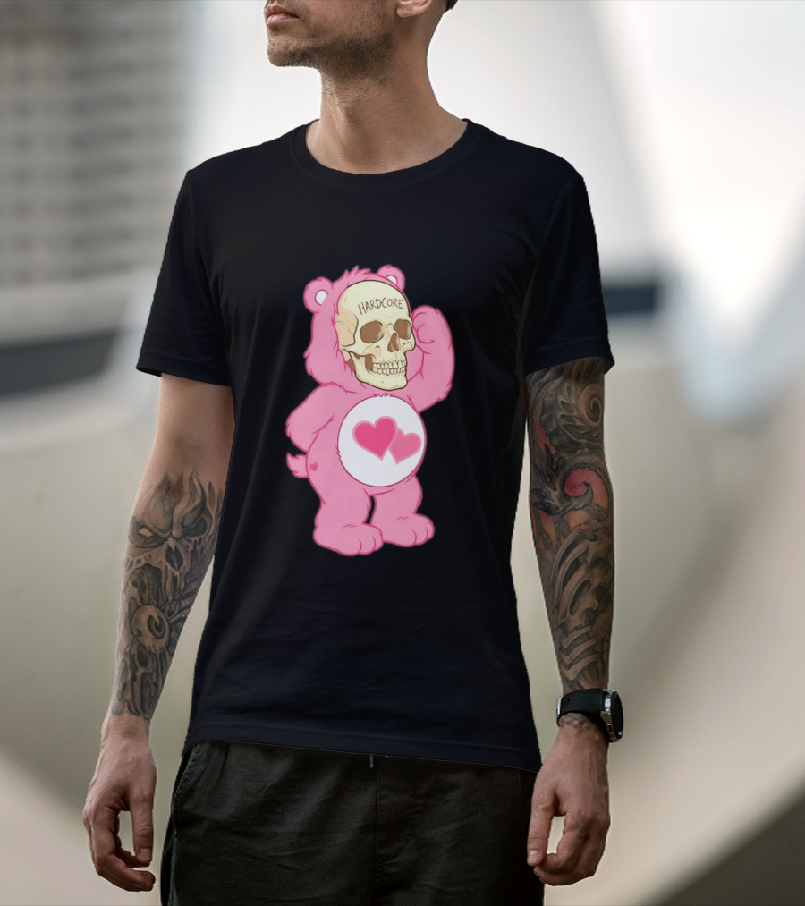 Hardcore Pink Bear Skull Goth Aesthetic With Hearts T-Shirt