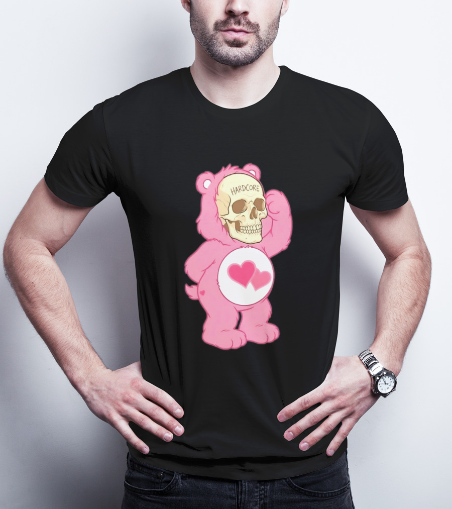 Hardcore Pink Bear Skull Goth Aesthetic With Hearts T-Shirt