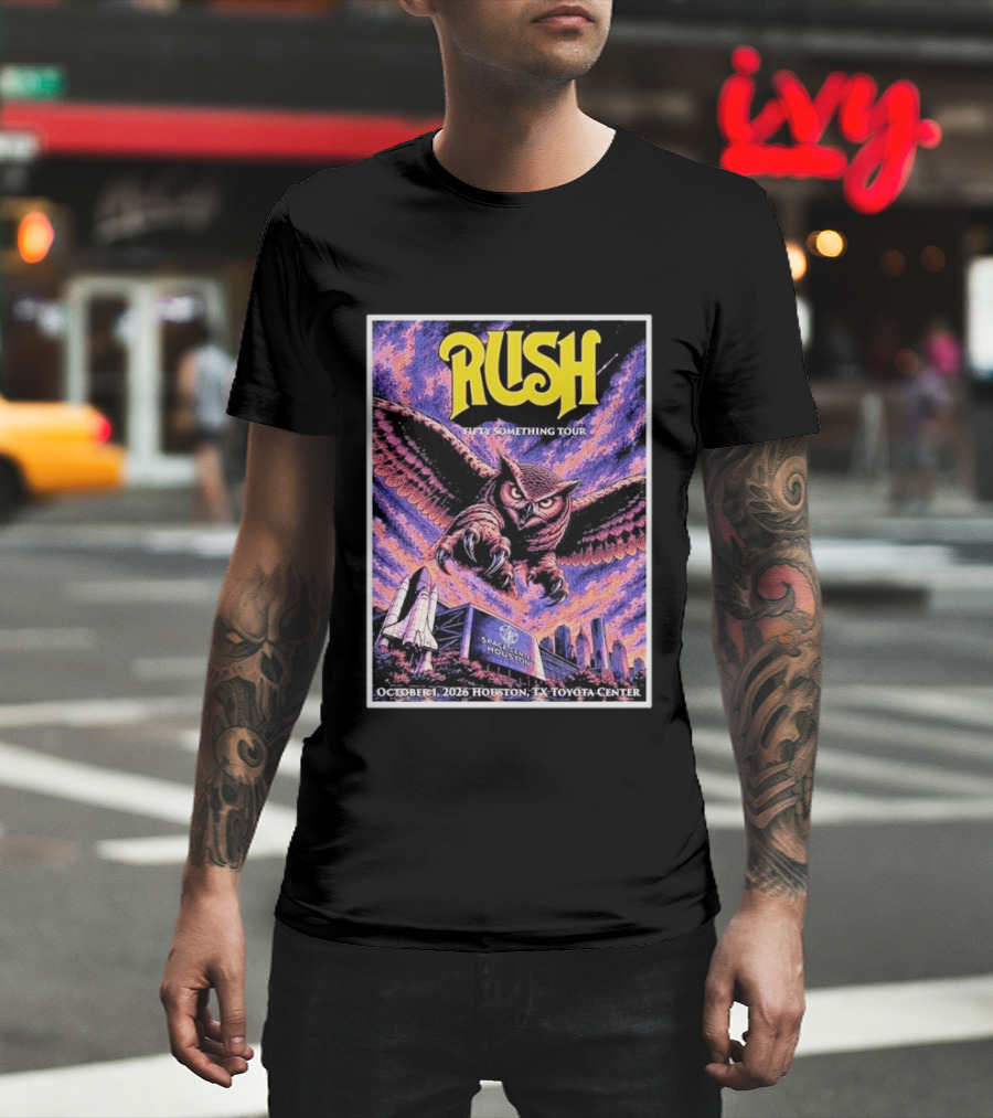 Rush Fifty Something Tour October 1 2026 Houston TX Toyota Center Owl T-Shirt
