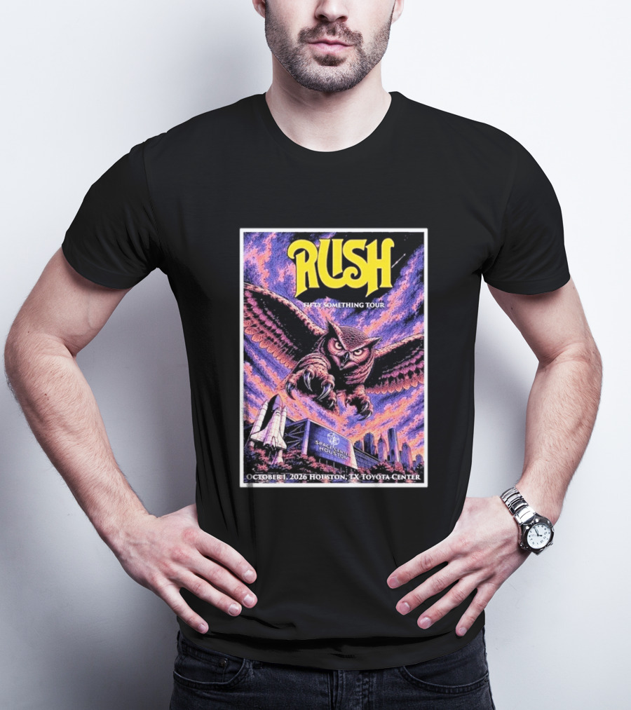 Rush Fifty Something Tour October 1 2026 Houston TX Toyota Center Owl T-Shirt
