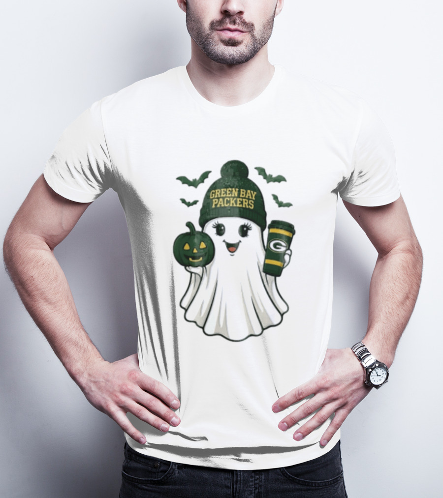 Green Bay Packers Ghost Beanie With Pumpkin And Tumbler T-Shirt
