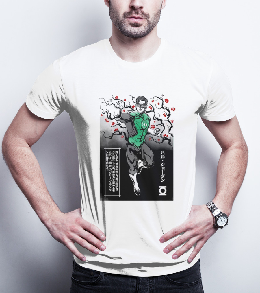 Hal Jordan Green Lantern Cherry Blossom Ink Wash Japanese Kanji T-Shirt
